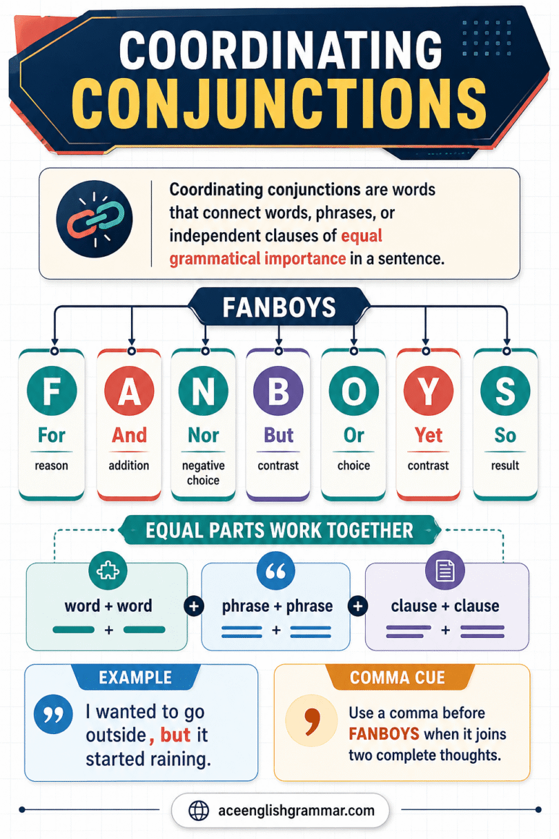 Coordinating Conjunctions: FANBOYS, Rules And Examples - AceEnglishGrammar