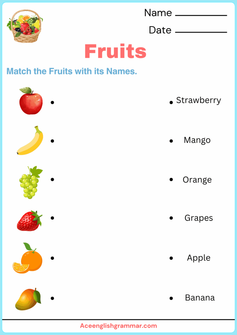 Fruits Vocabulary Worksheets in English - AceEnglishGrammar