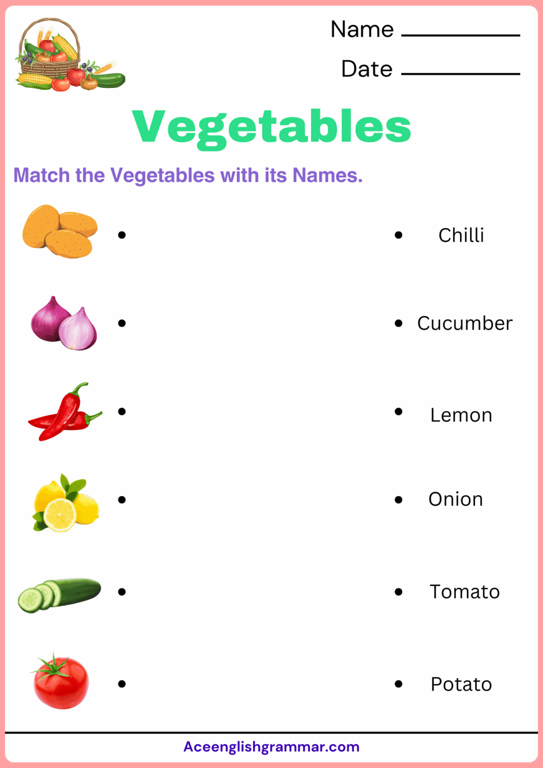 Vegetables Vocabulary Worksheets - AceEnglishGrammar
