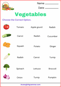 Vegetables Vocabulary Worksheets - AceEnglishGrammar