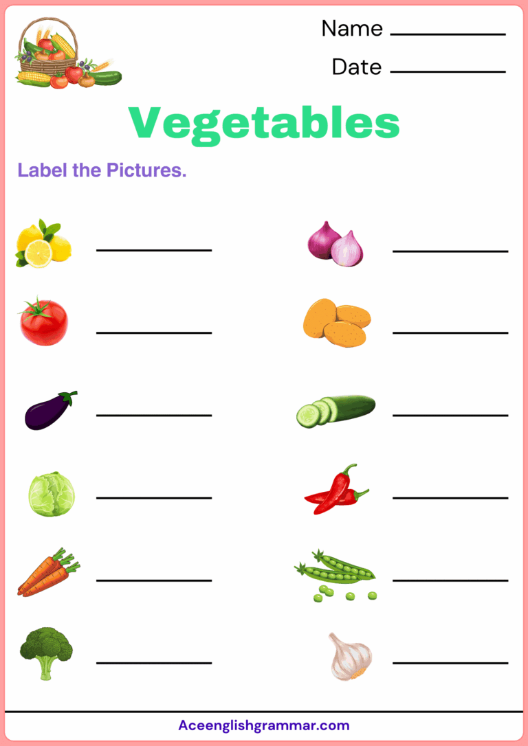 Vegetables Vocabulary Worksheets - AceEnglishGrammar