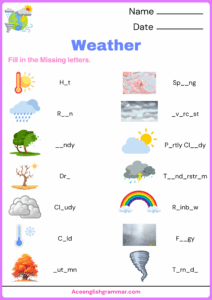 Weather Vocabulary Worksheets in English - AceEnglishGrammar