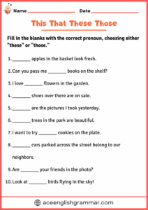 This That These Those Worksheets: Demonstrative Pronouns