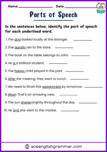 Parts of Speech Worksheets with Answers - AceEnglishGrammar