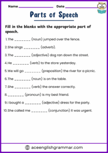 Parts of Speech Worksheets with Answers - AceEnglishGrammar
