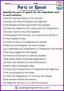 Parts of Speech Worksheets with Answers - AceEnglishGrammar