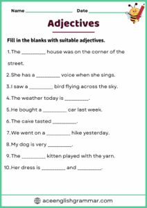 Printable Worksheets on Adjectives with Answers - AceEnglishGrammar