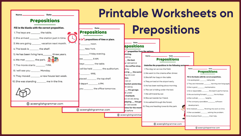 Printable Worksheets on Prepositions with Answers - AceEnglishGrammar