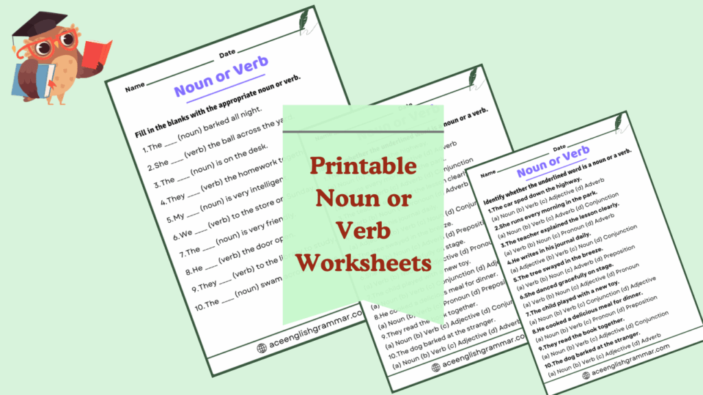 Printable Noun or Verb Worksheets with Answers - AceEnglishGrammar