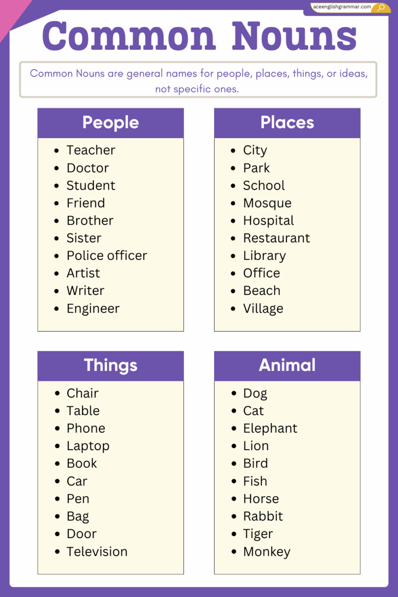 Common Nouns: Definition, Types, Usages and Examples - AceEnglishGrammar