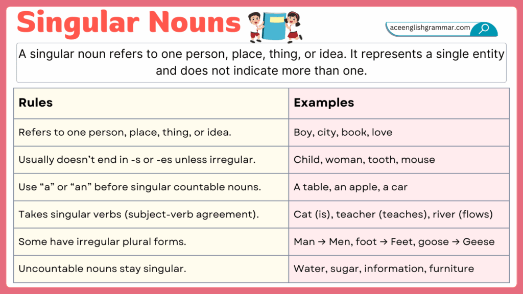 Singular Nouns: Definition, Rules with Explanation and Examples