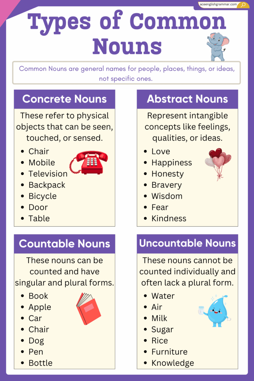 Common Nouns: Definition, Types, Usages and Examples - AceEnglishGrammar